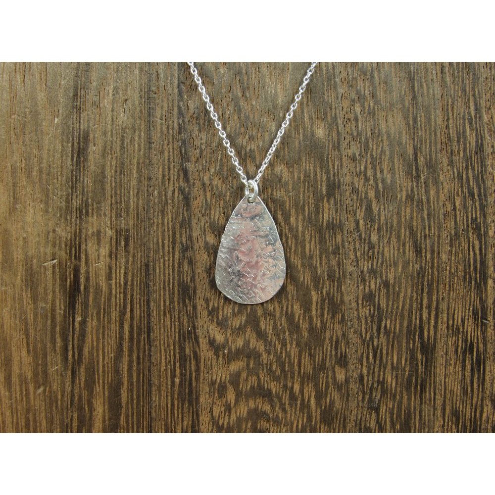 16" Sterling Silver Handmade Plain Texture Pendant Ne… - Gem